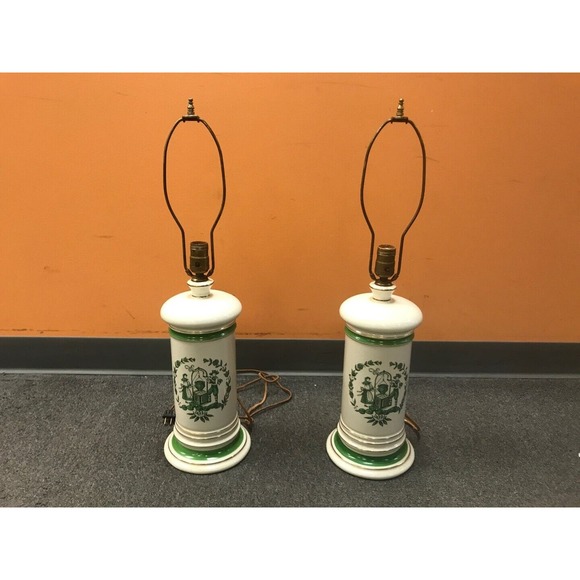 Unbranded | Accents | Set Of Two Green And Cream Colored Lamps With ...